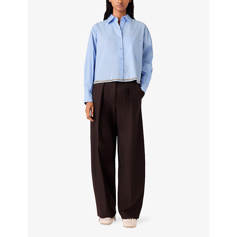 MAJE chain-embellished boxy-fit cotton shirt 12